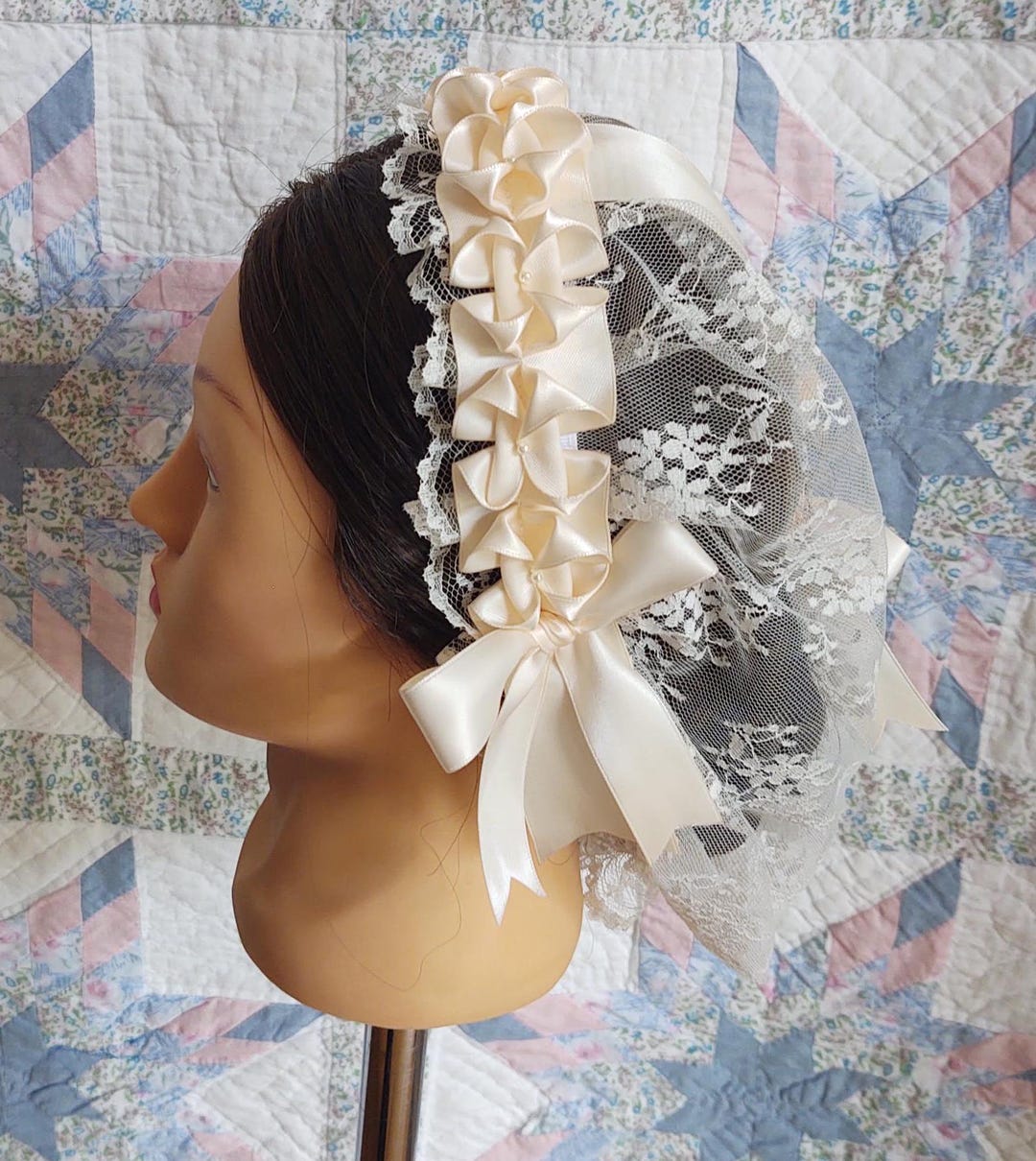 Cream Lacy Daycap With Choice of Ribbon Accent, Civil War, Victorian ...