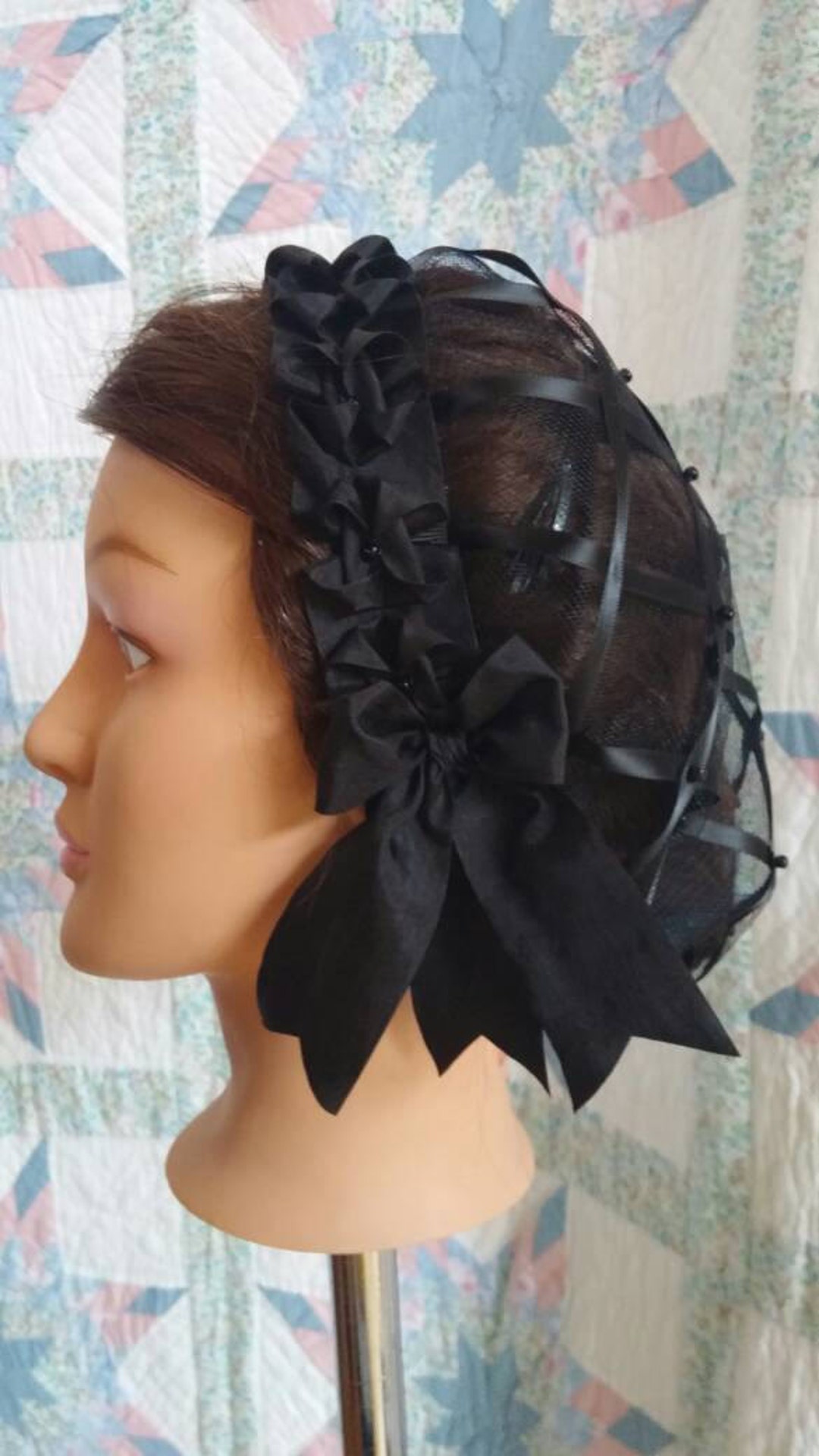 Black Ribbon Hairnet With Choice of Ribbon Coronet - Plain Black or ...