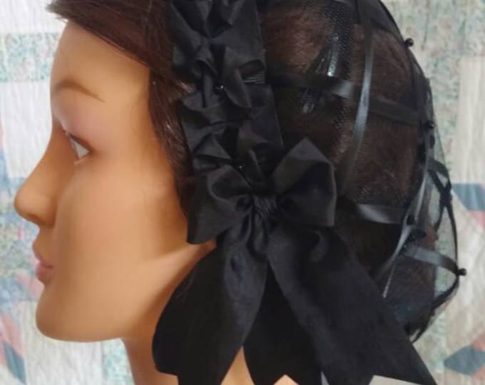 Mourning Black Ribbon Hairnet With Choice of Ribbon Coronet Plain Black ...
