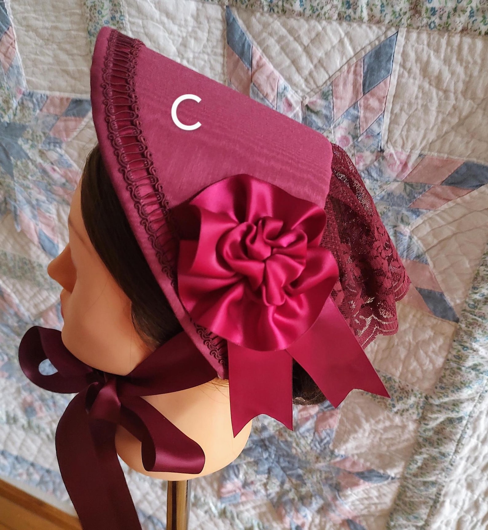 Wine Fanchon Bonnet, Choice of Embellishment, Dinner Bonnet - Empire ...