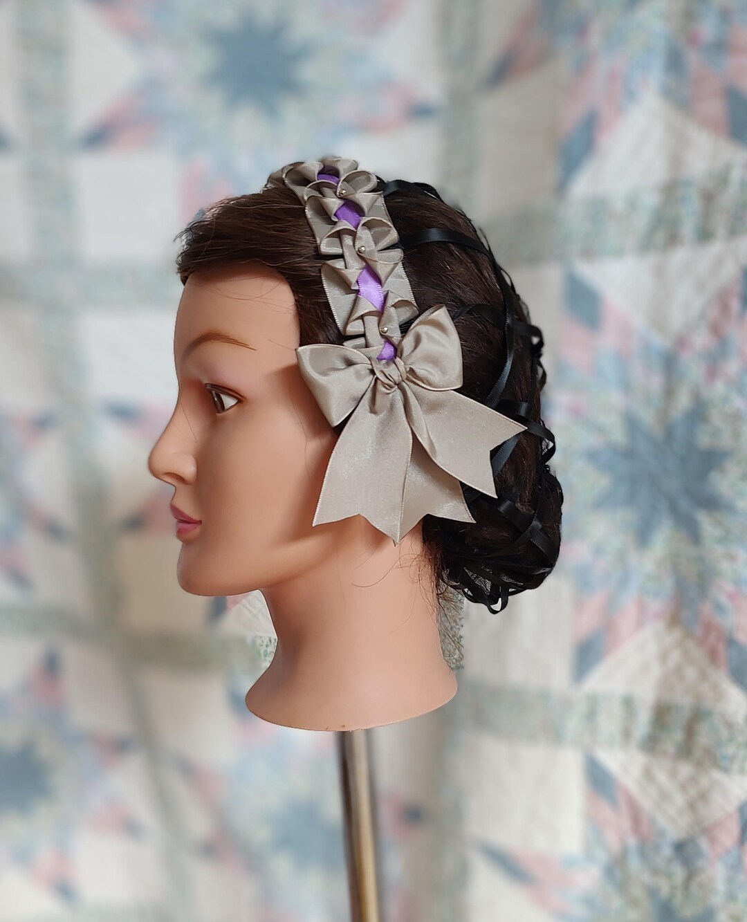 Black Ribbon Hairnet for Second Mourning With Steel Trimmed With Purple ...