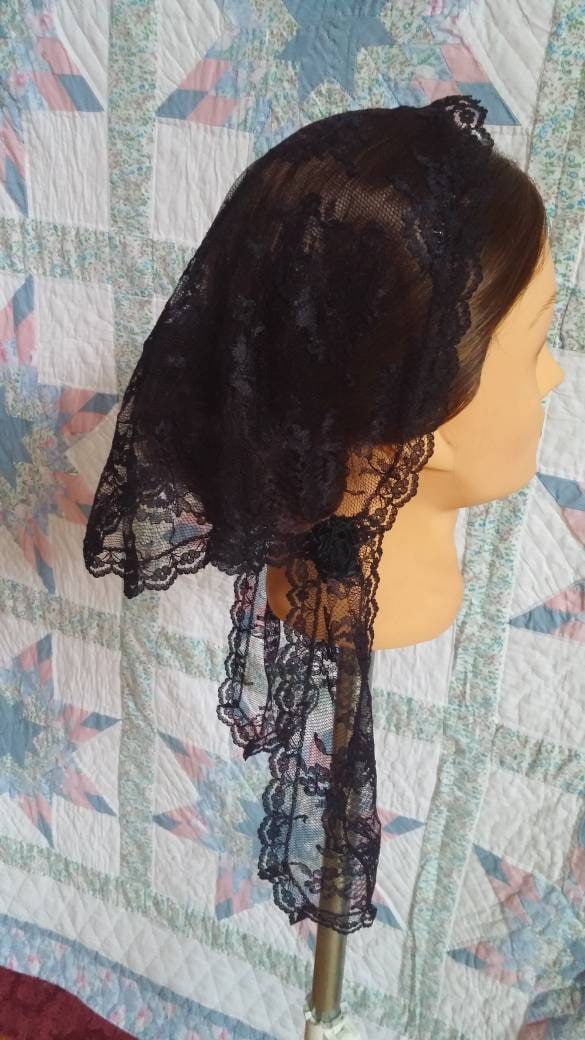 Black Lace Fanchon Styled Day Cap With Lappets - Daycap - Fanchon ...