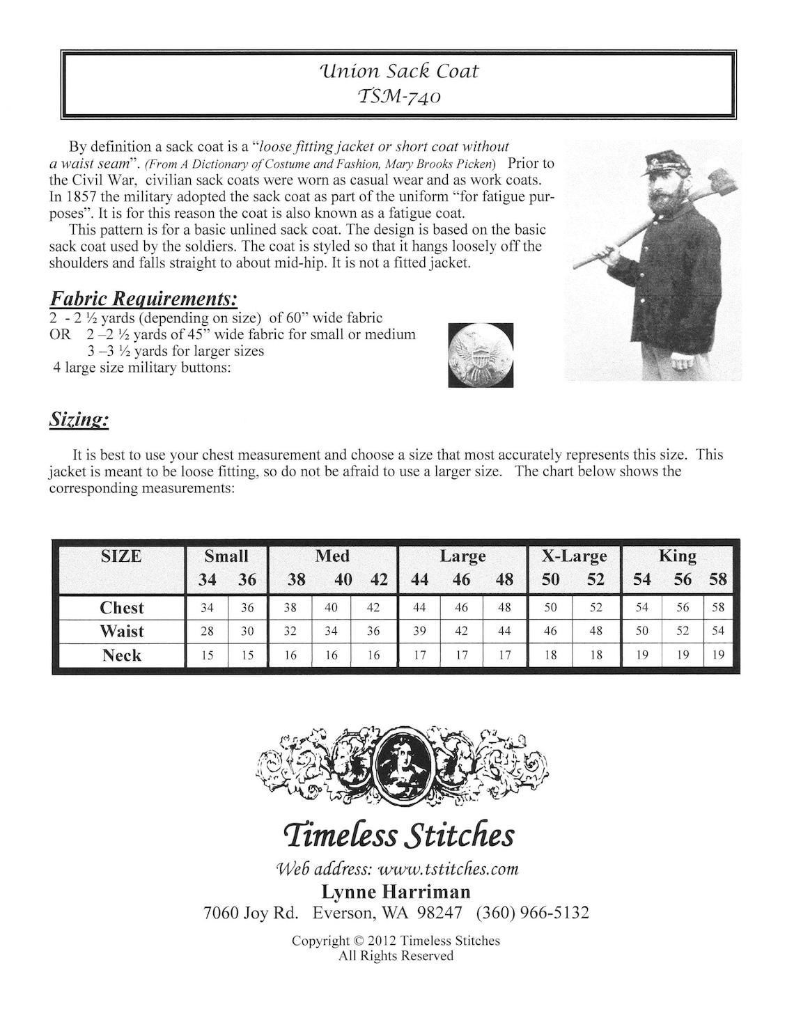 Union Sack Coat/ Civil War Era Military Sack Coat Pattern/ Timeless ...