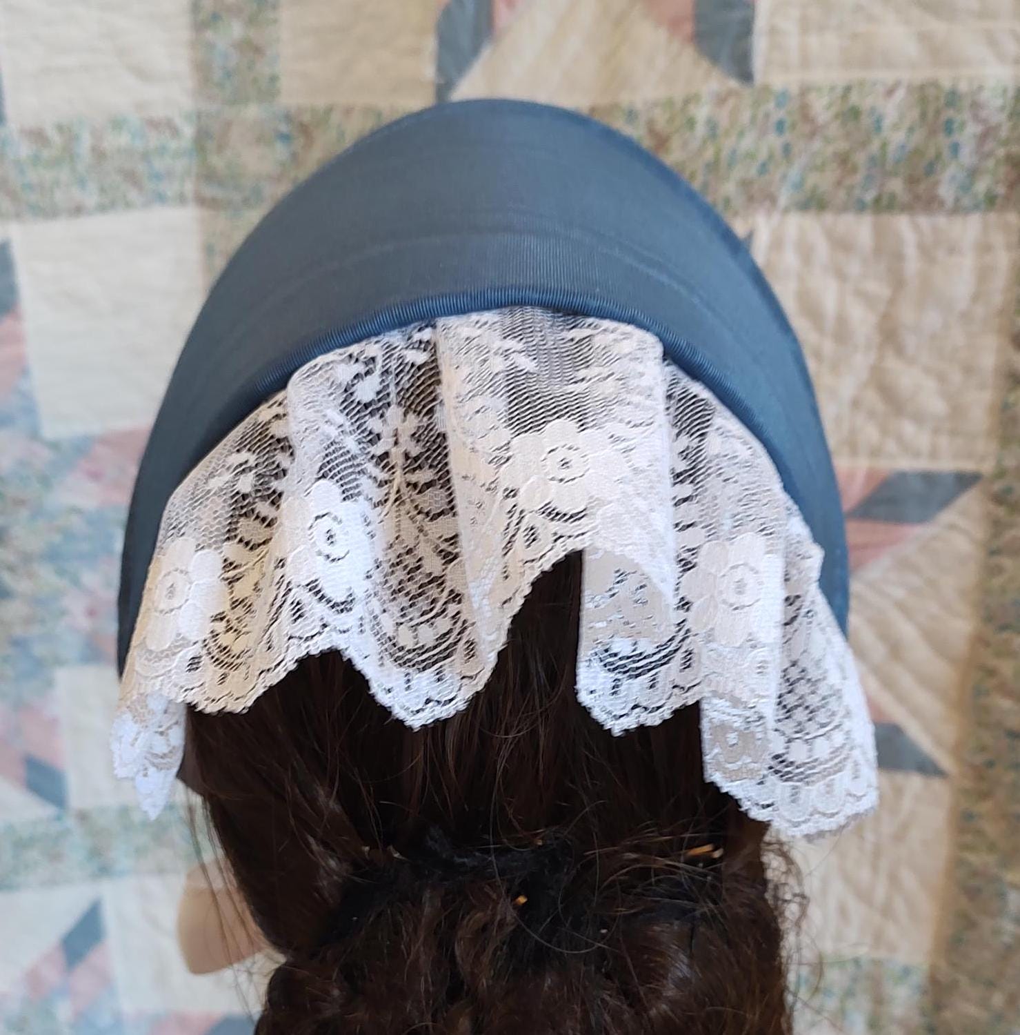 Slate Blue Fanchon Bonnet, Choice of Embellishment, Dinner Bonnet ...