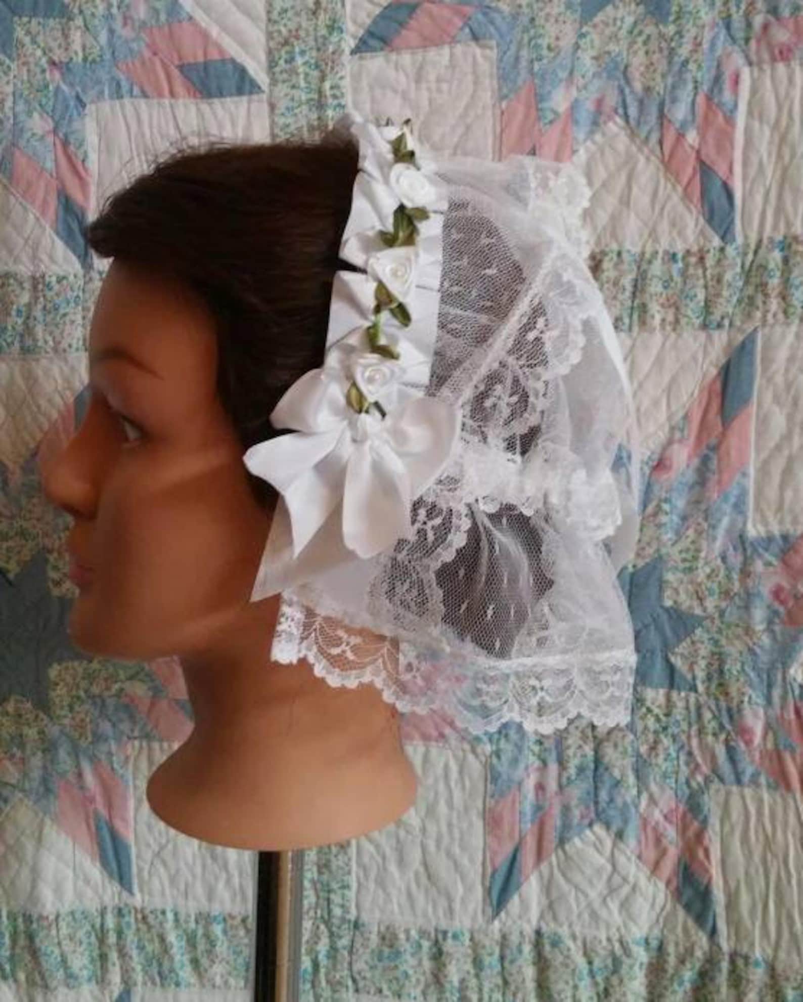 White Ribbon Rose Trimmed Folded Ribbon Fanchon Style Lacy - Etsy