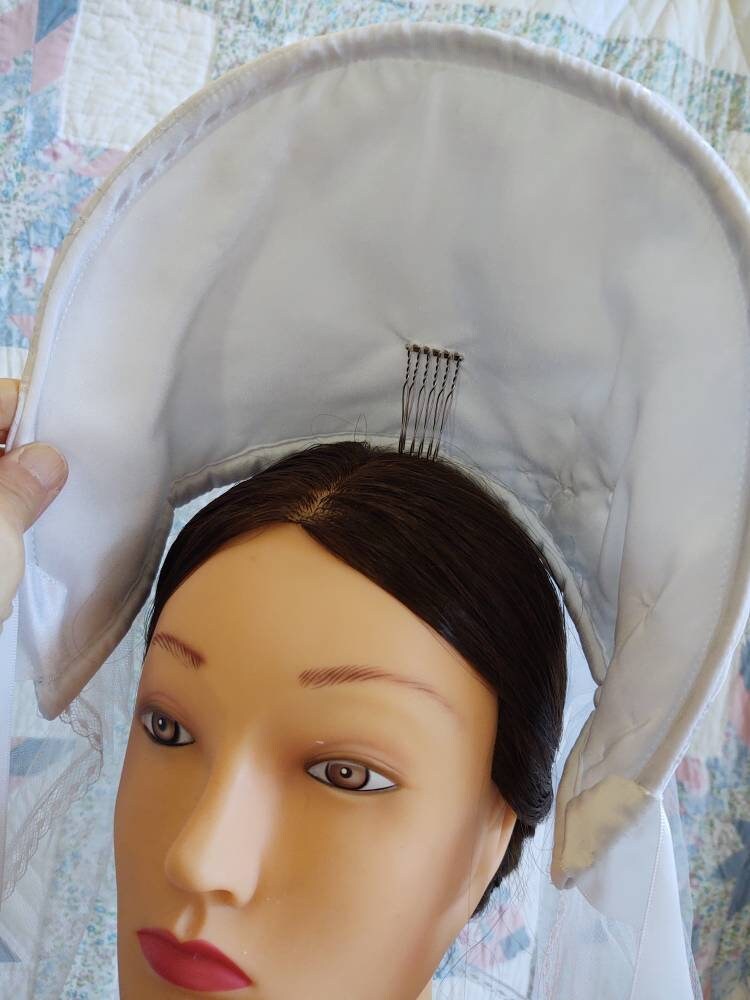 White Brocade Bridal Fanchon Bonnet - Dinner Bonnet - Empire Bonnet ...