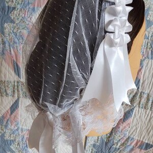 White Lace Fanchon Styled Day Cap With White Satin Ribbon Trim- Daycap ...