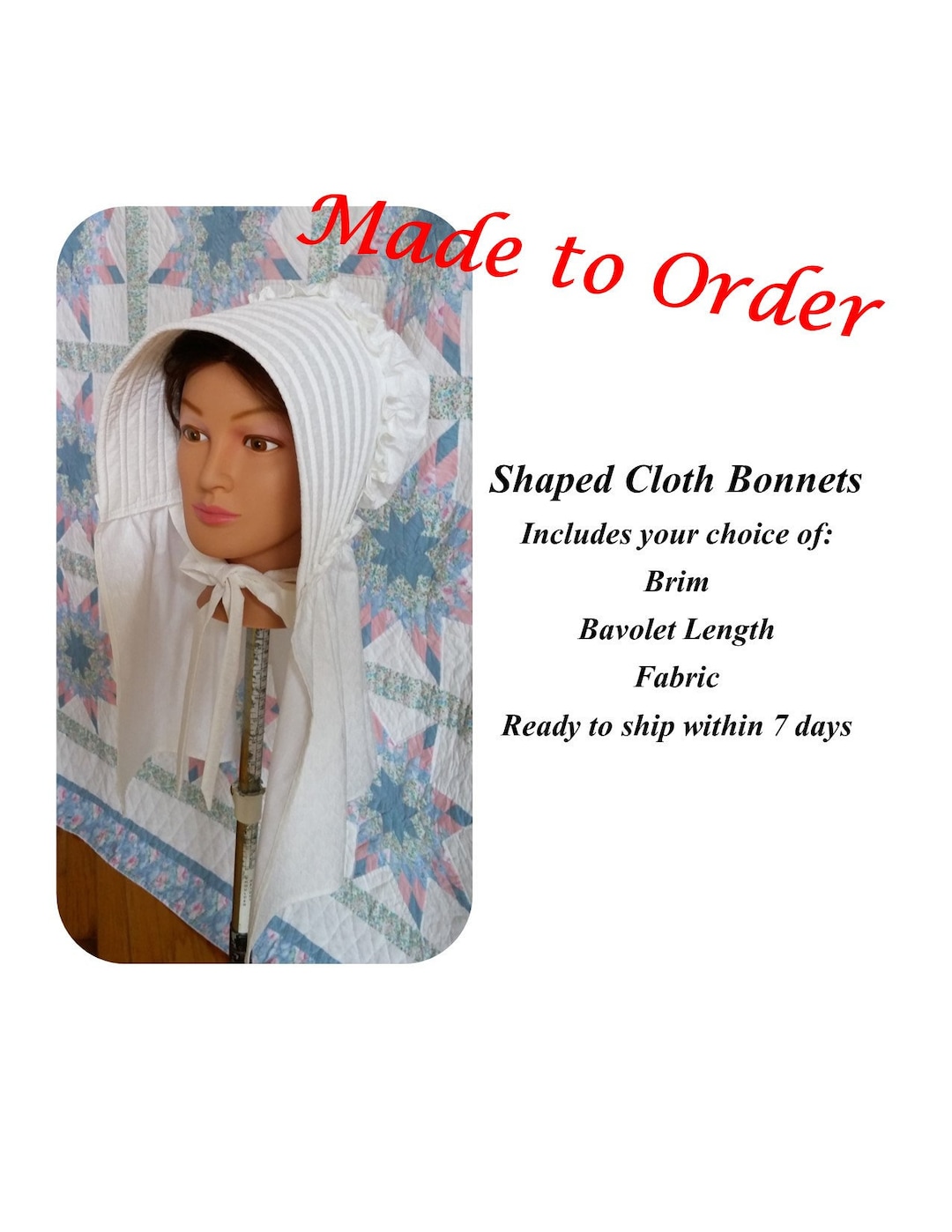 Shaped Cloth Bonnet / 19th Century Cloth Bonnet/ Prairie Bonnet/ Wagon ...