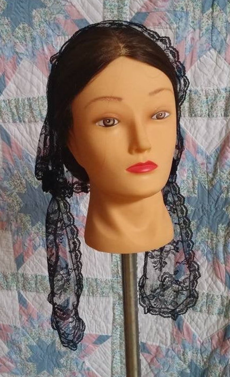 Black Lace Fanchon Styled Day Cap With Lappets - Daycap - Fanchon ...