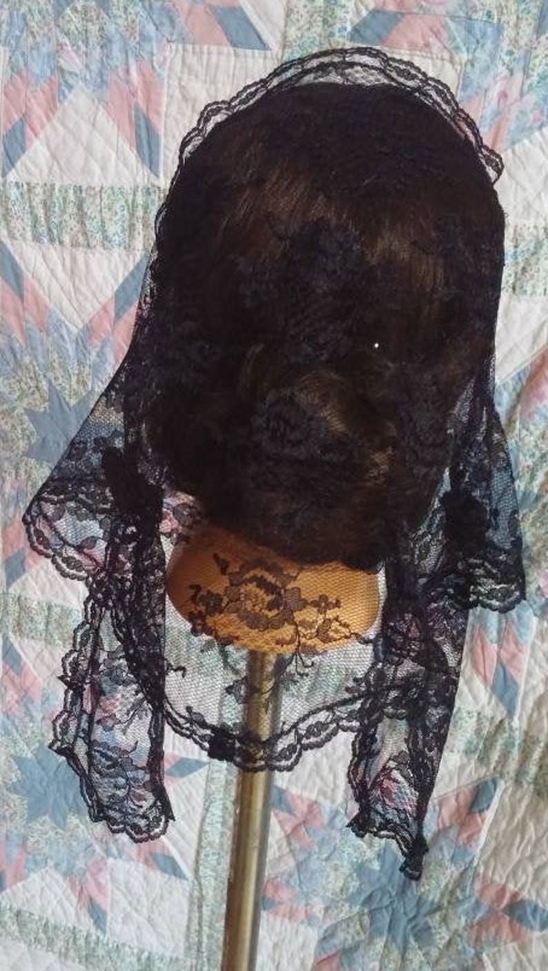 Black Lace Fanchon Styled Day Cap With Lappets - Daycap - Fanchon ...
