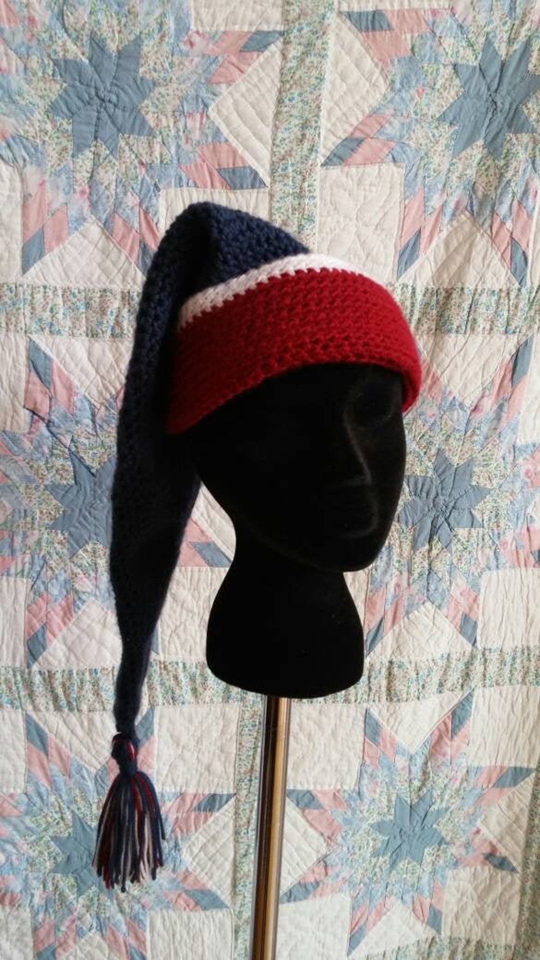 Men's Stocking Cap - Navy Blue With Deep Red and White Accents - Camp ...