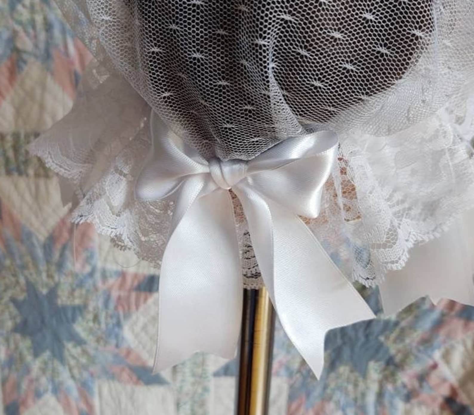 White Lace Fanchon Styled Day Cap With White Satin Ribbon Trim- Daycap ...