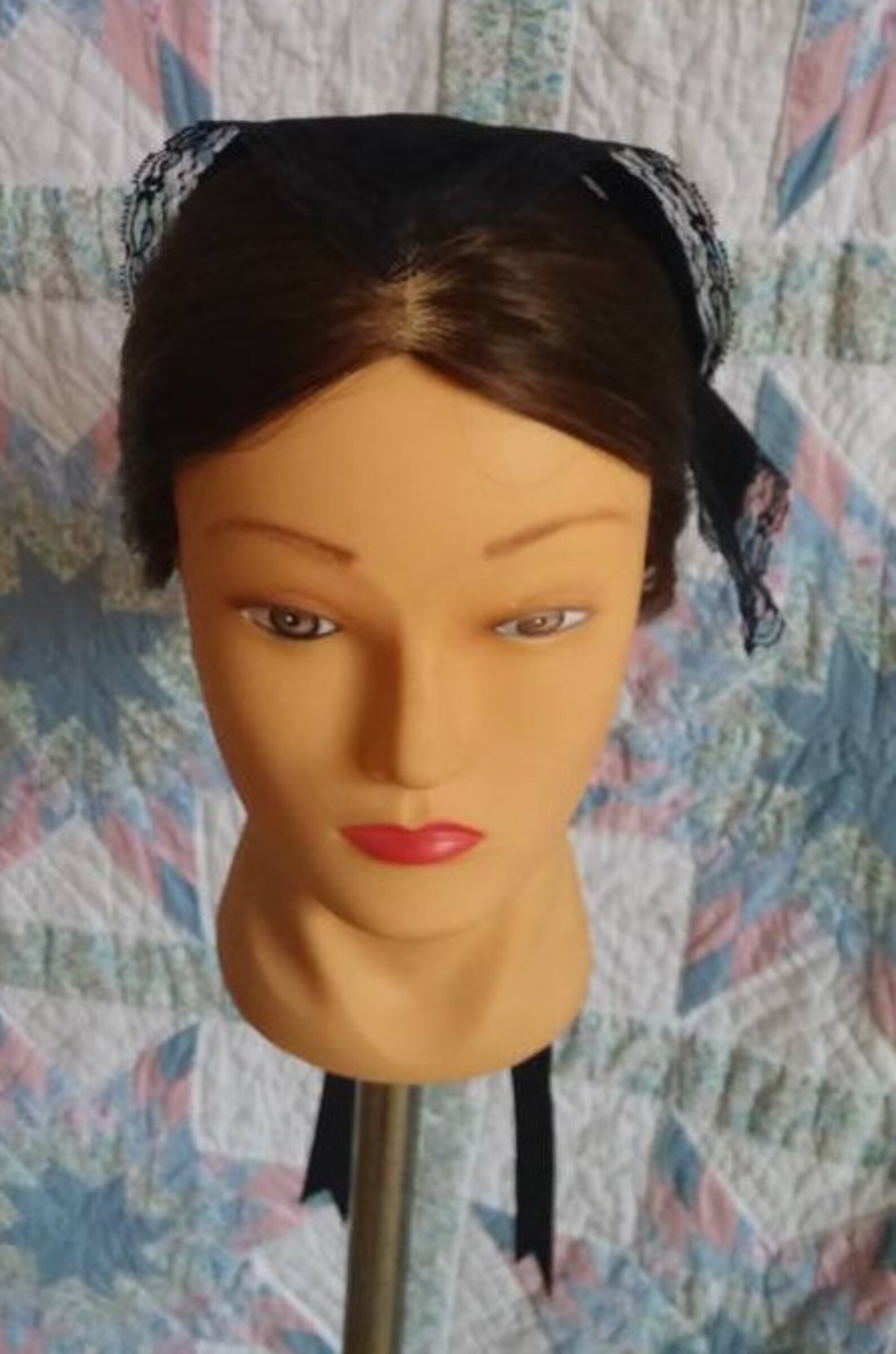 Black Lace Day Cap Daycap Flat Cap Mourning Historical - Etsy