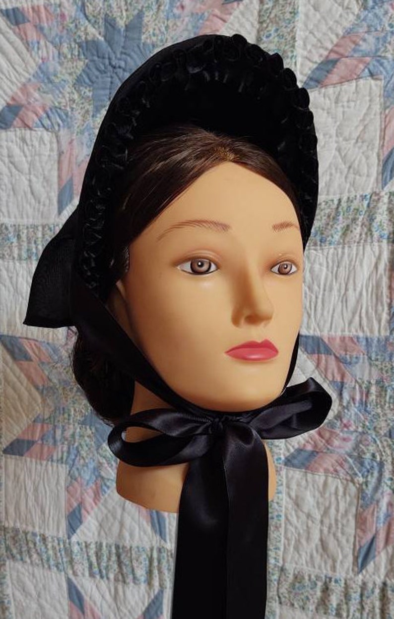 Brocade Fanchon Mourning Bonnet - Dinner Bonnet - Empire Bonnet ...