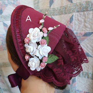 Wine Fanchon Bonnet, Choice of Embellishment, Dinner Bonnet - Empire ...
