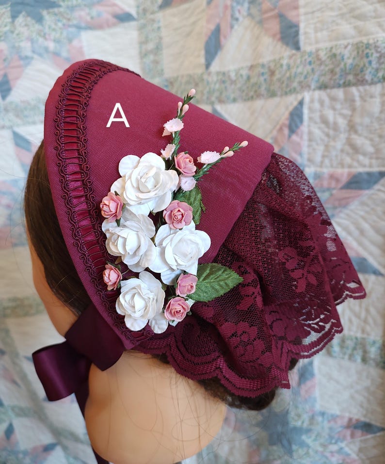 Wine Fanchon Bonnet, Choice of Embellishment, Dinner Bonnet - Empire ...
