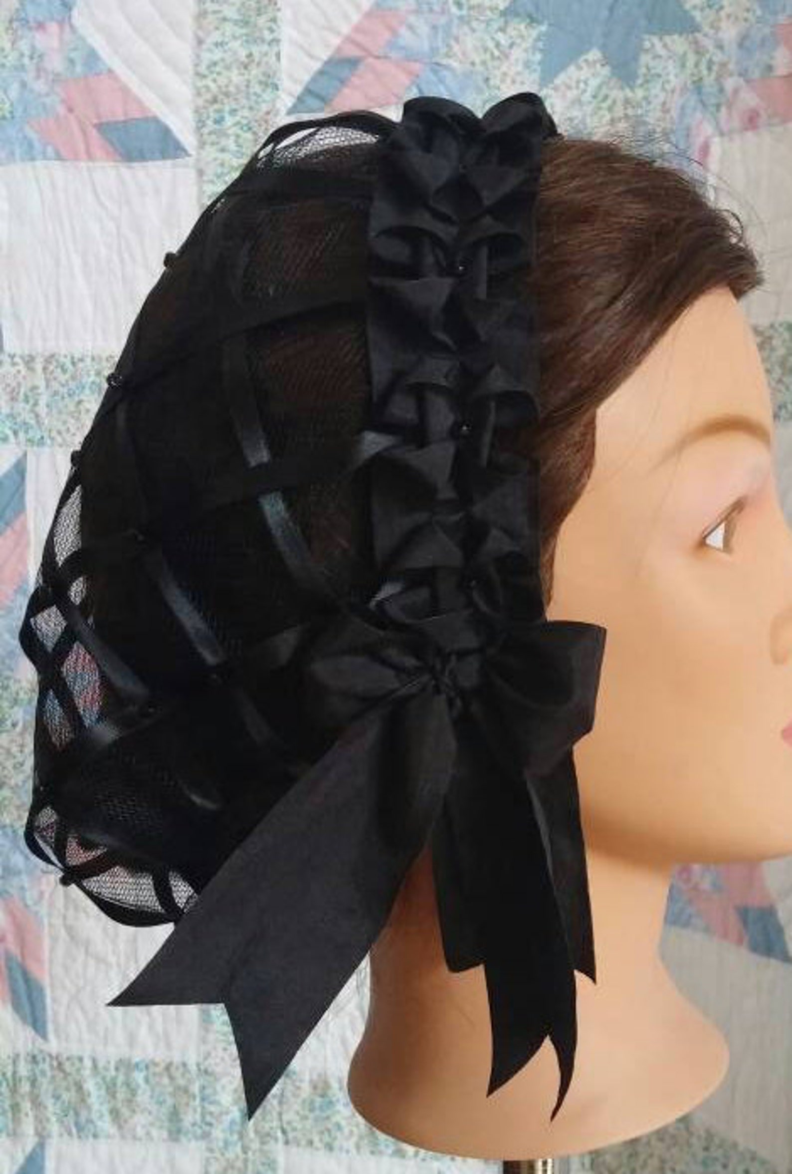 Black Ribbon Hairnet With Choice of Ribbon Coronet - Plain Black or ...