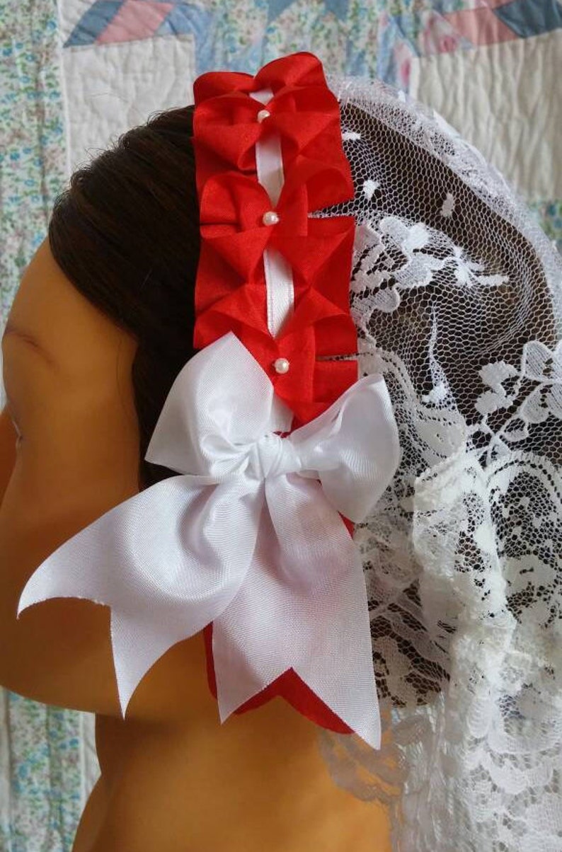 Red and White Trimmed White Lace Fanchon Styled Day Cap - Etsy