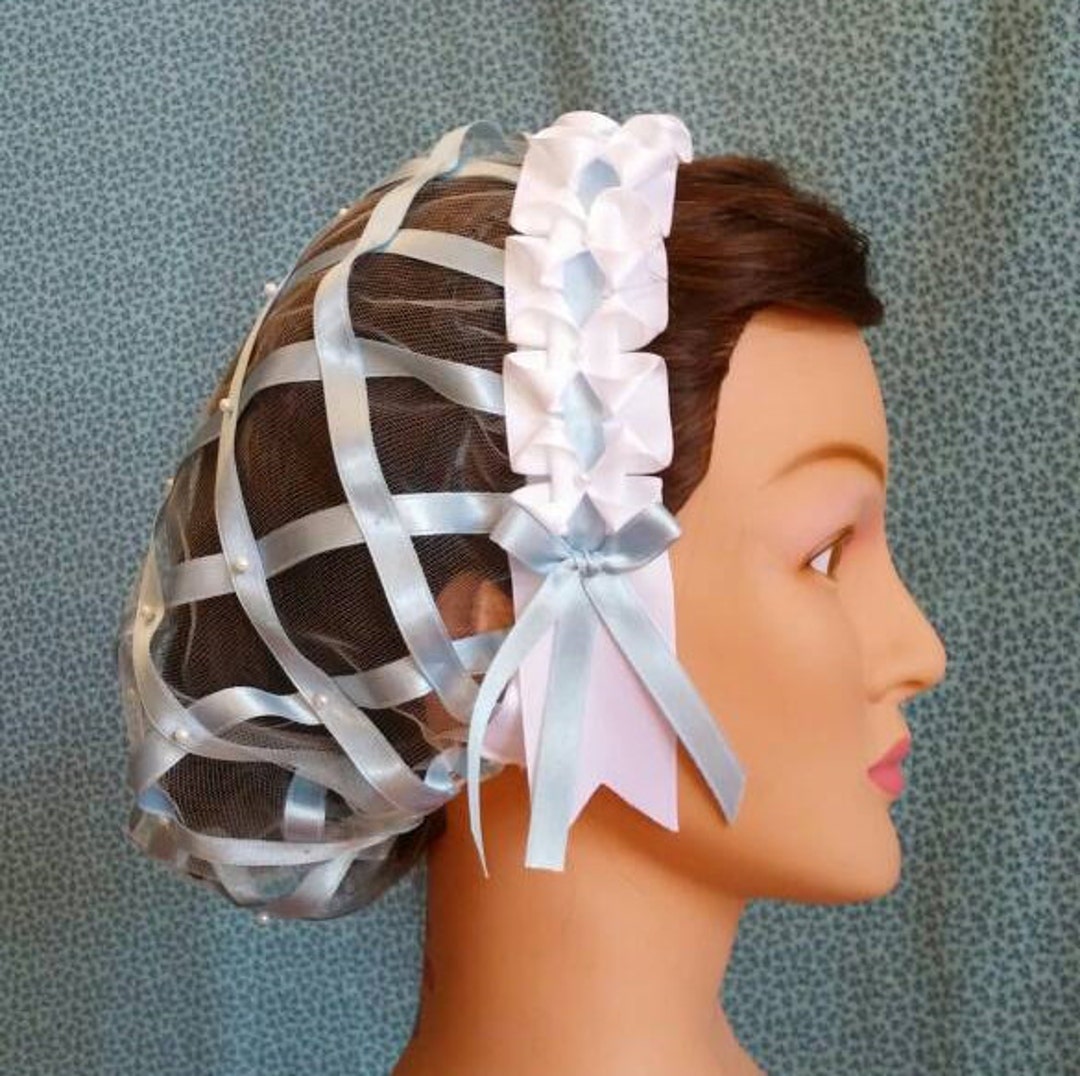 White and Soft Blue Ribbon Hairnet - Etsy