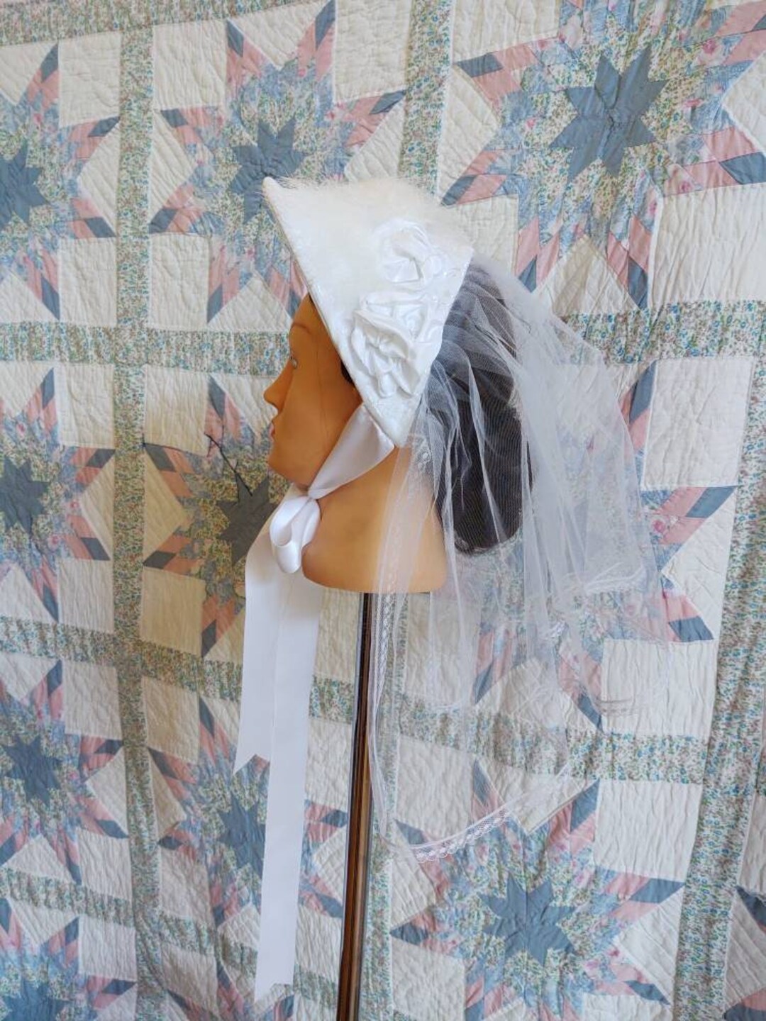 White Brocade Bridal Fanchon Bonnet - Dinner Bonnet - Empire Bonnet ...