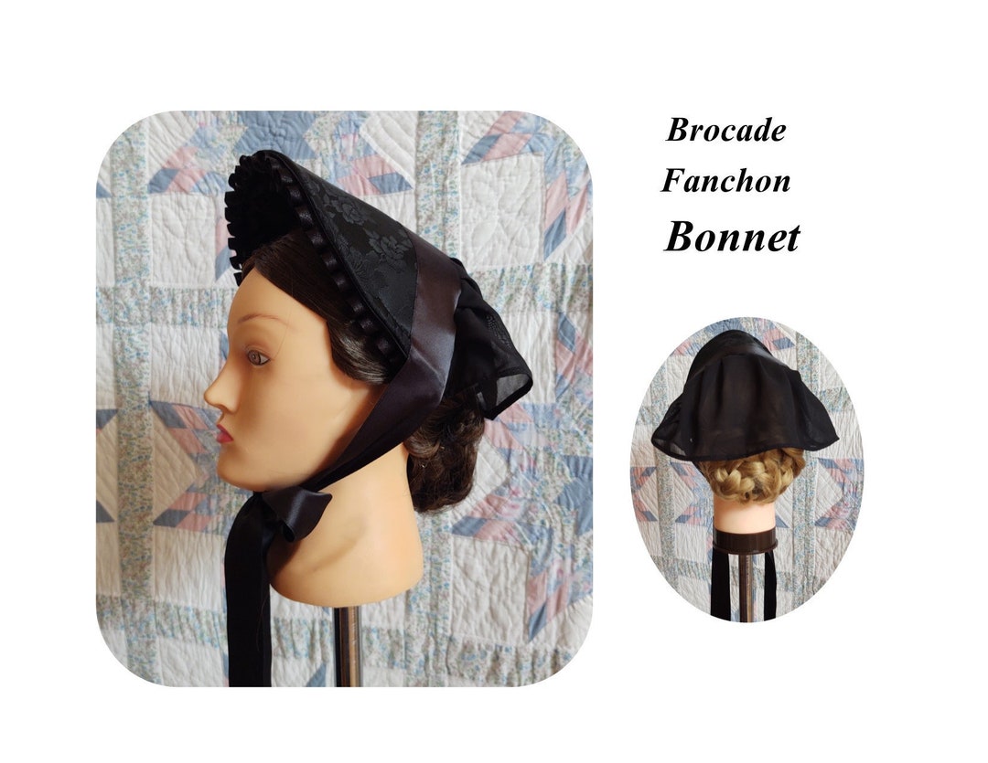 Brocade Fanchon Mourning Bonnet - Dinner Bonnet - Empire Bonnet ...