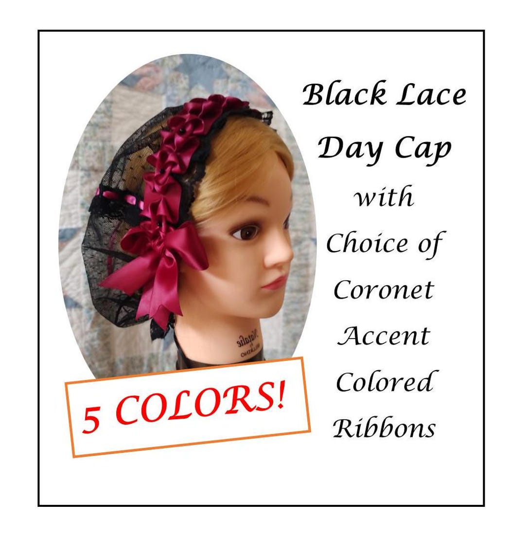 Black Lacy Daycap With Choice of Ribbon Coronet, Civil War, Victorian ...