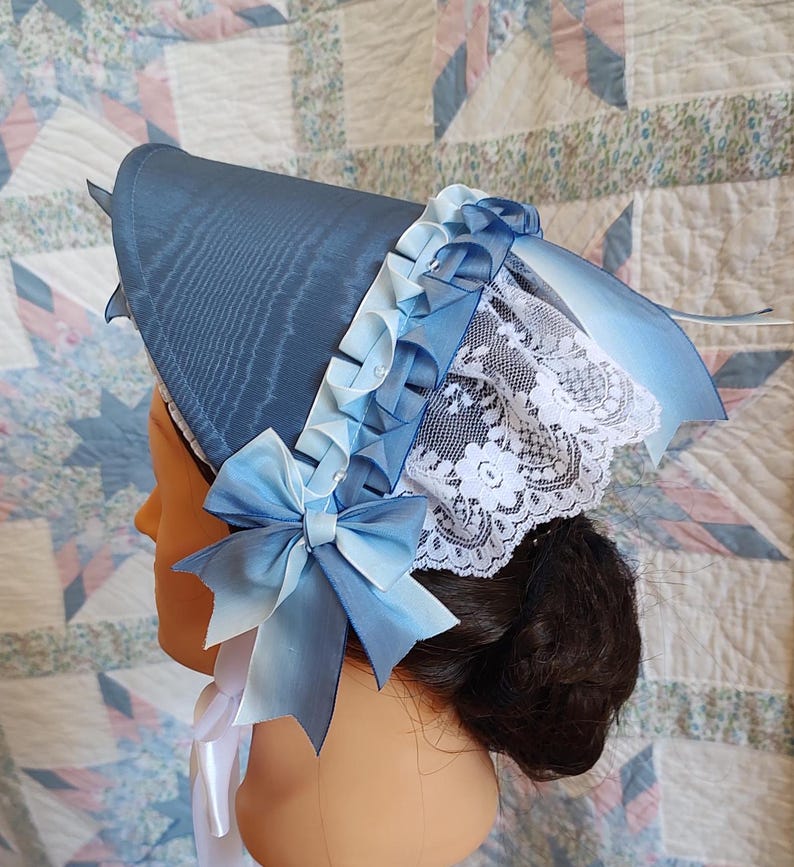 Slate Blue Fanchon Bonnet, Choice of Embellishment, Dinner Bonnet ...