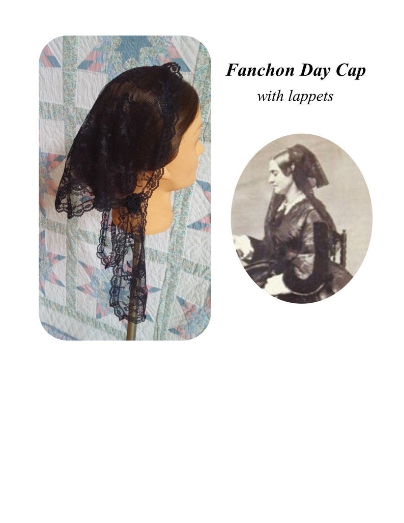 Black Lace Fanchon Styled Day Cap With Lappets - Daycap - Fanchon ...