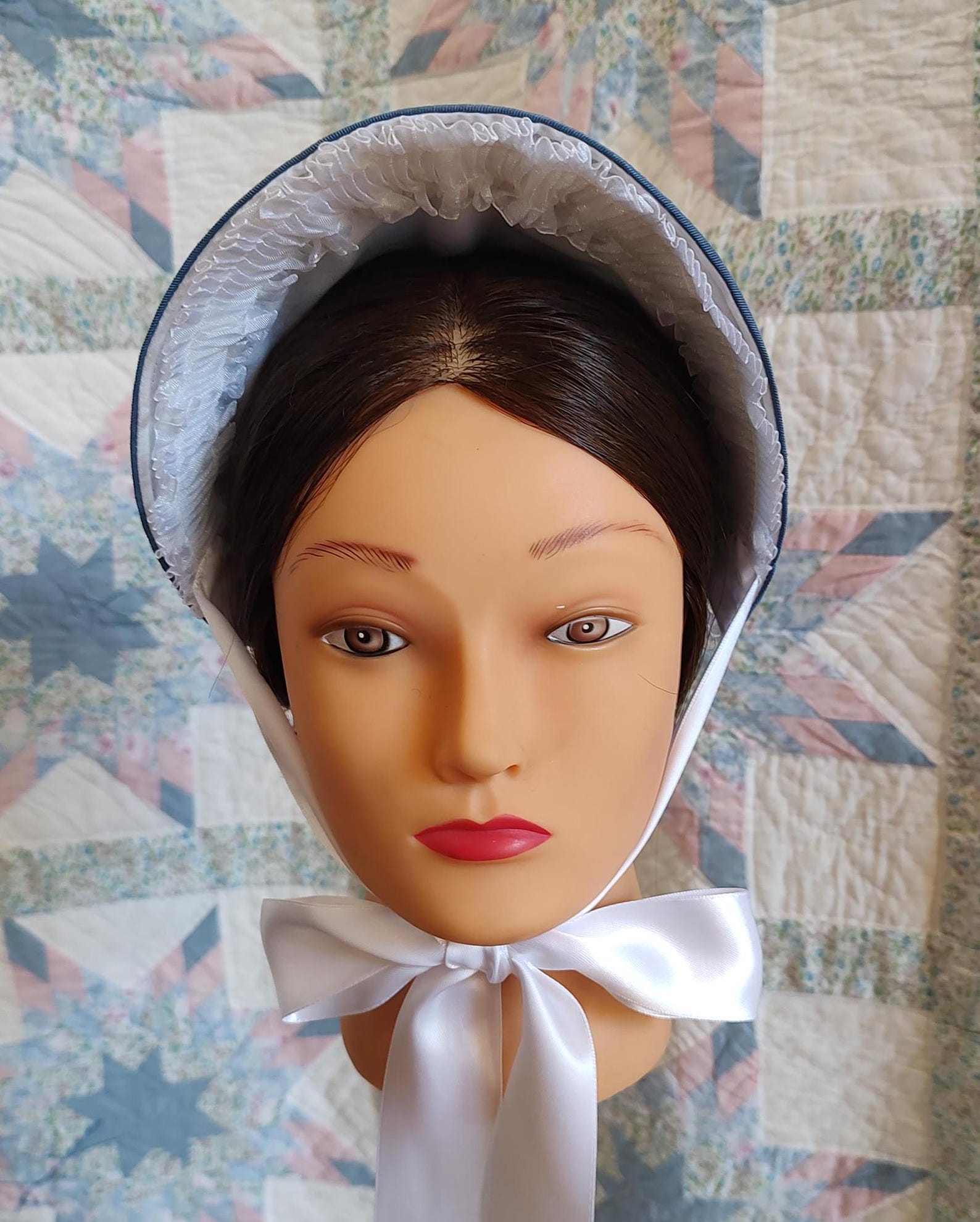 Slate Blue Fanchon Bonnet, Choice of Embellishment, Dinner Bonnet ...