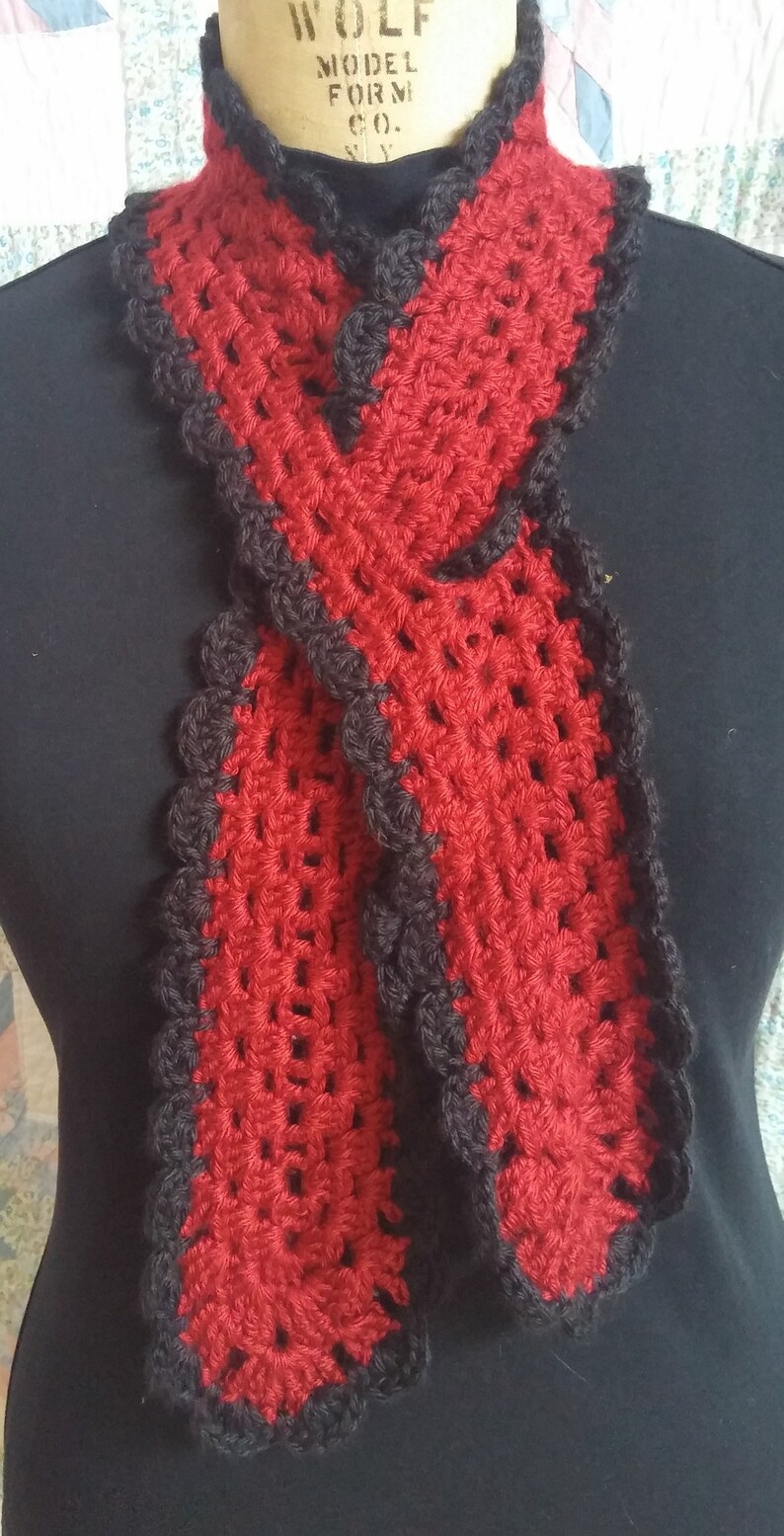 Victorian Crocheted Neck-tie/ Scarf, Neck Warmer - Autumn Red With ...