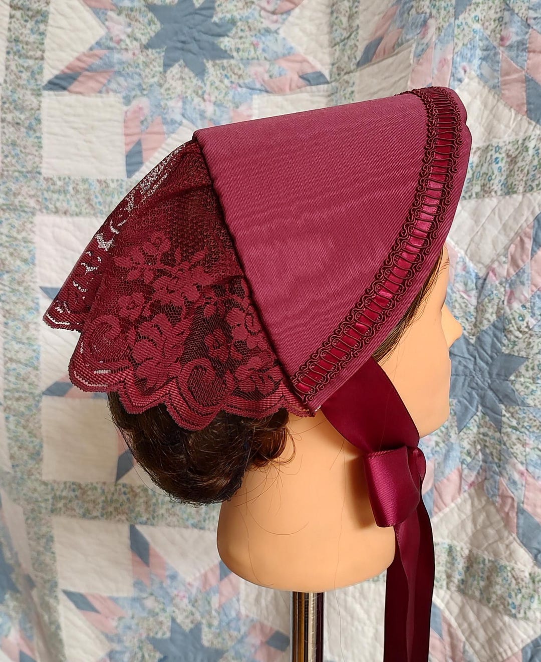 Wine Fanchon Bonnet, Choice of Embellishment, Dinner Bonnet - Empire ...