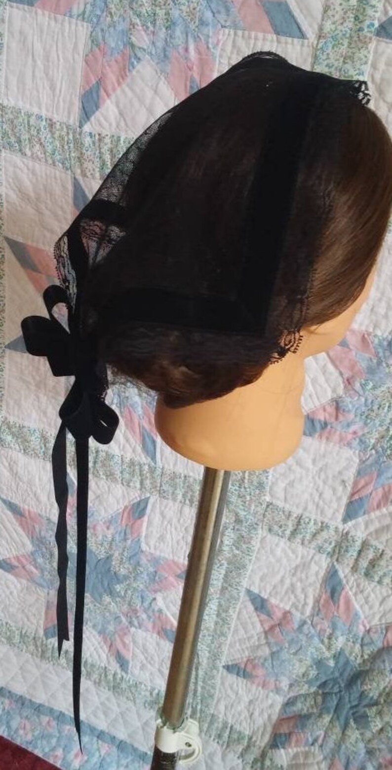 Black Lace Day Cap - Daycap - Flat Cap - Mourning, Historical ...