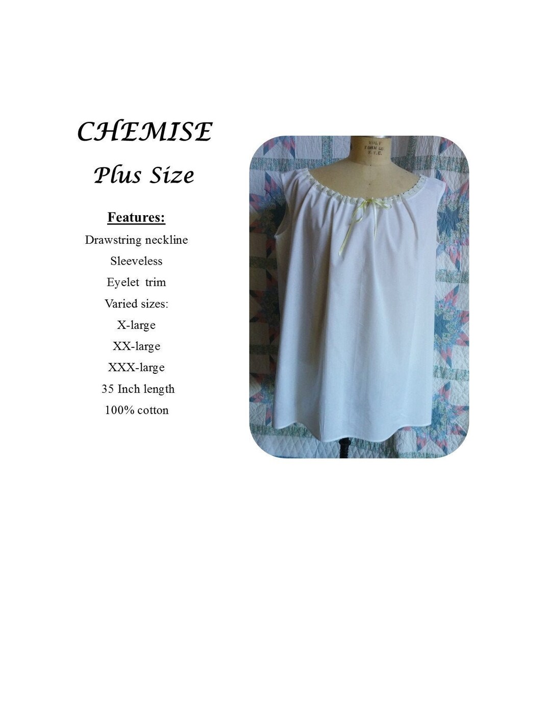 Chemise Plus Size With Drawstring Neckline - Etsy