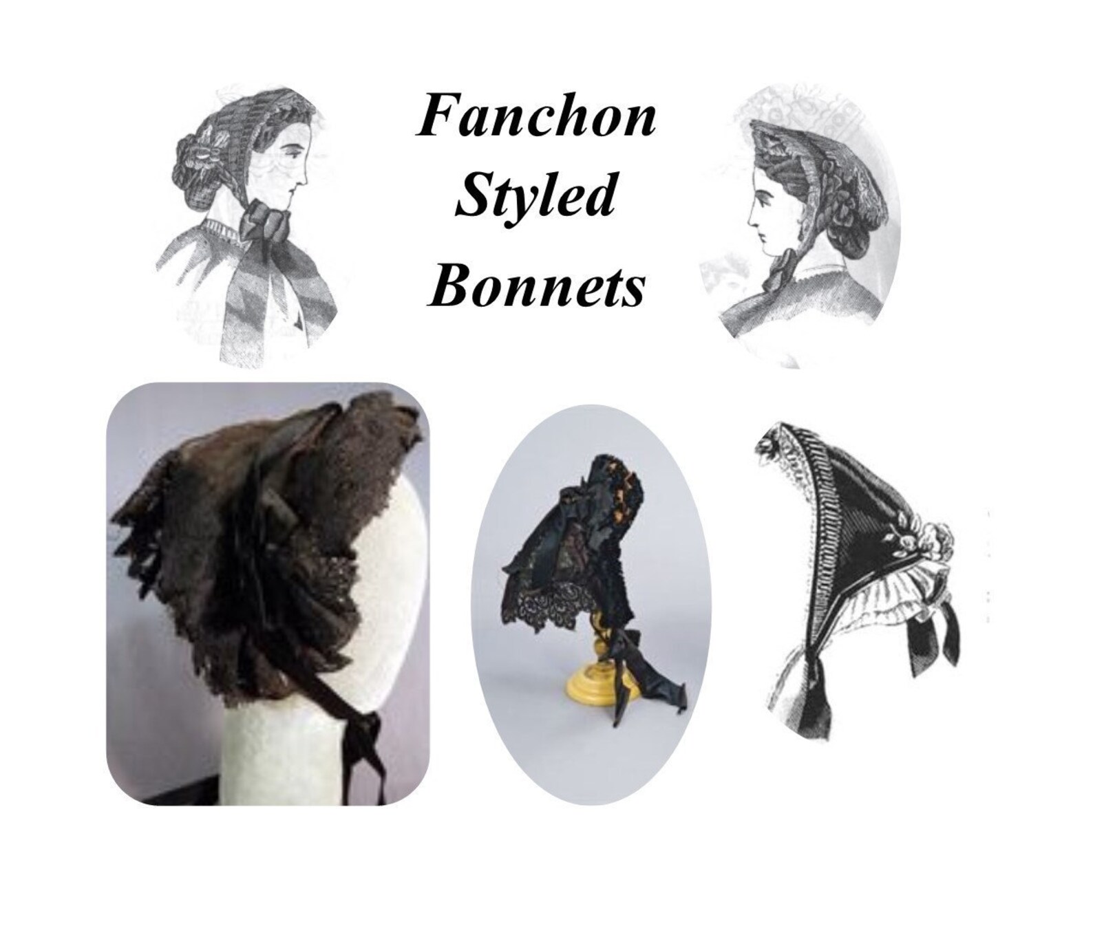 Brocade Fanchon Mourning Bonnet - Dinner Bonnet - Empire Bonnet ...
