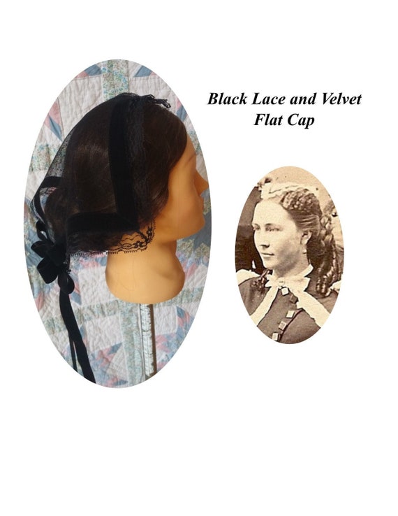 Black Lace Day Cap Daycap Flat Cap Mourning Historical - Etsy