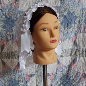 White Lace Fanchon Styled Day Cap With White Satin Ribbon Trim- Daycap ...
