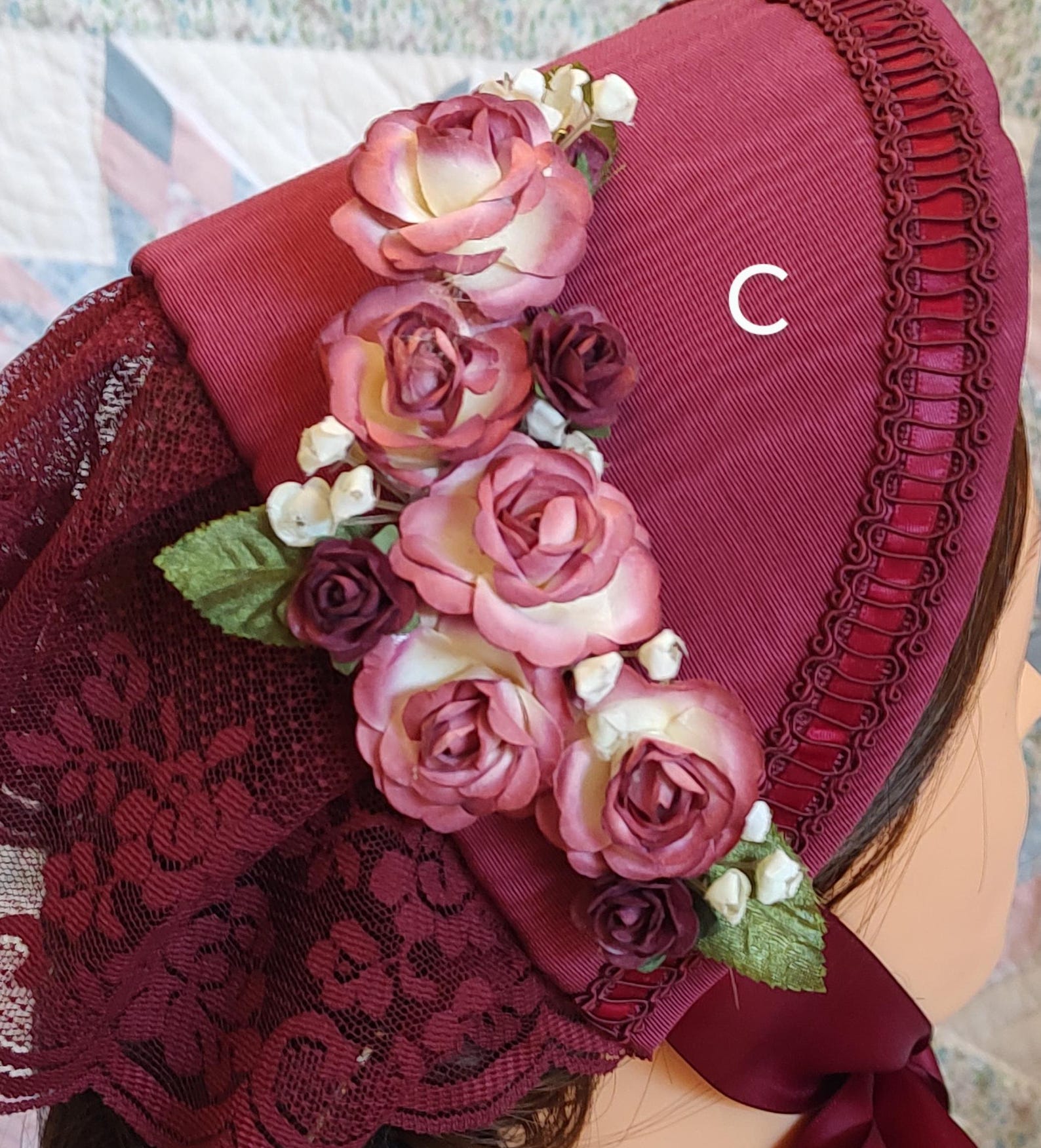 Wine Fanchon Bonnet, Choice of Embellishment, Dinner Bonnet - Empire ...
