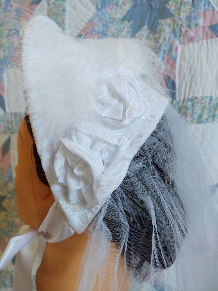 White Brocade Bridal Fanchon Bonnet - Dinner Bonnet - Empire Bonnet ...
