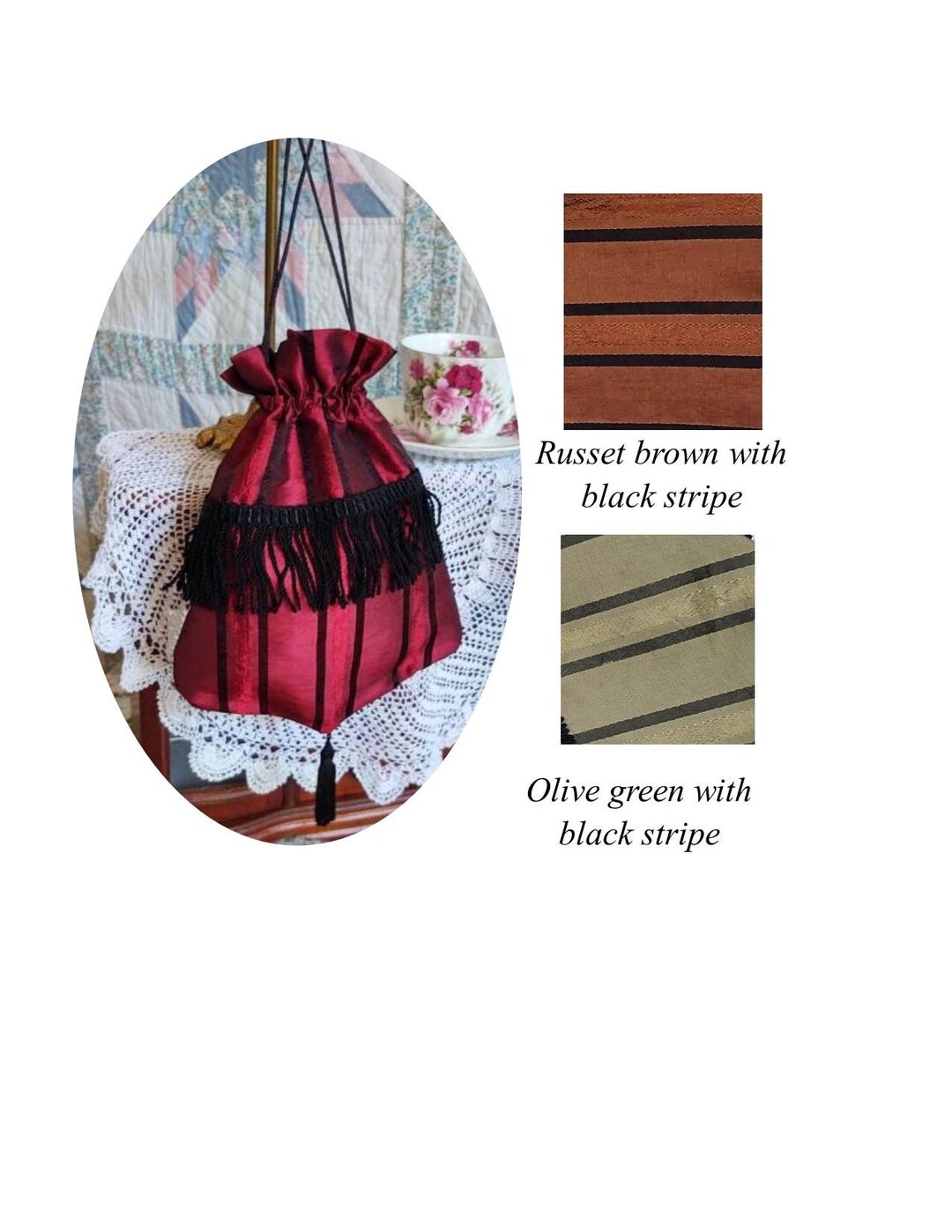 Reticule Drawstring Bag - 3 Colors, 19th Century Victorian Purse ...