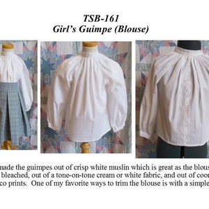 Girl's Guimpe/19 Th Century Girls Blouse/ Timeless Stitches Sewing ...