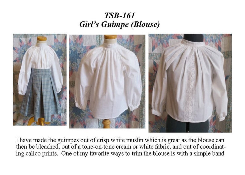Girl's Guimpe/19 Th Century Girls Blouse/ Timeless Stitches Sewing ...