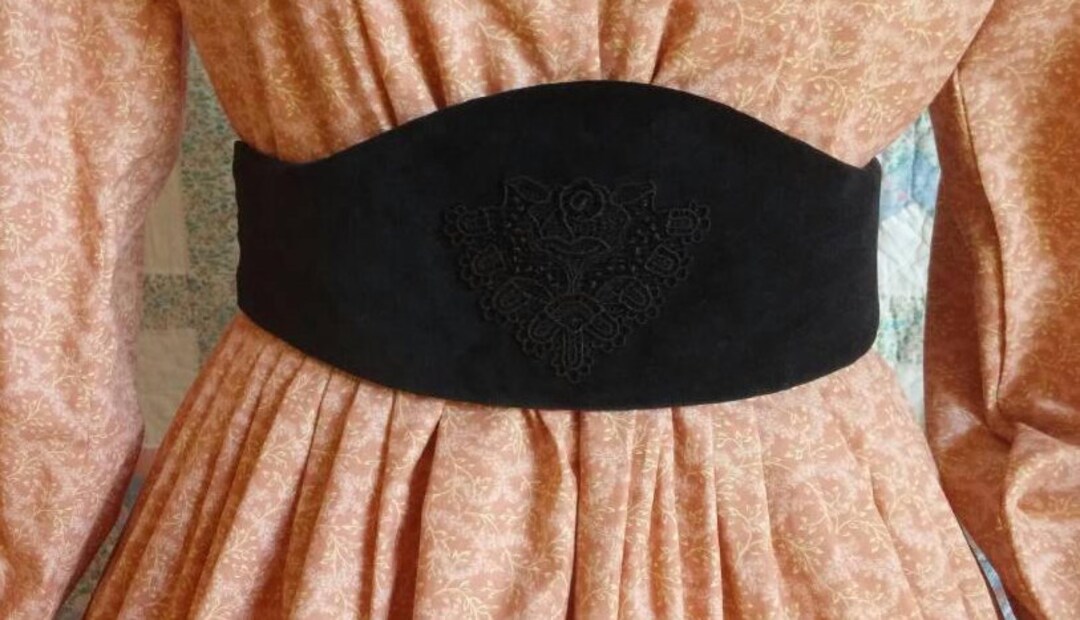 Black Velvet Medici Belt With Black Applique- Civil War- Victorian-19th ...
