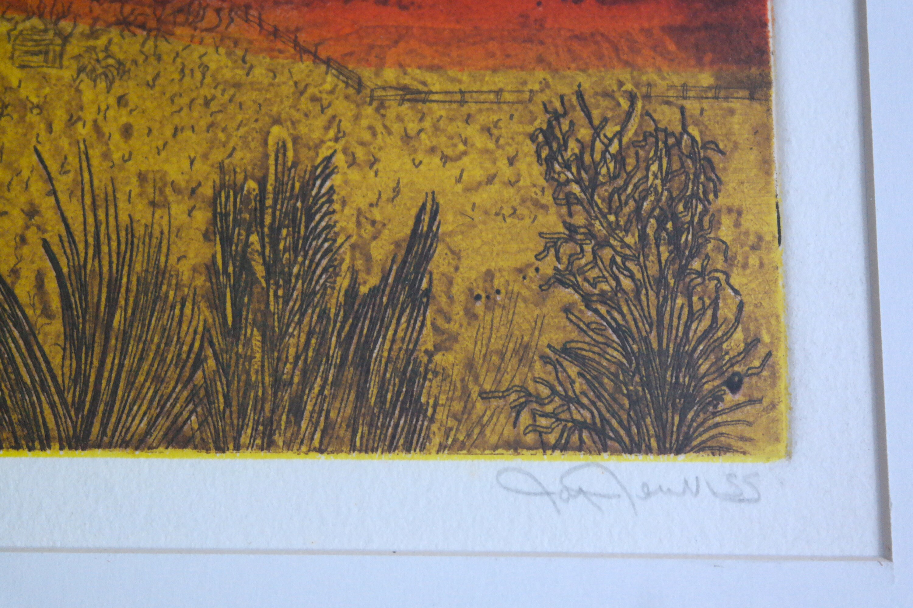 Vintage Artist Signed Numbered Intaglio Print Landscape Yellow Red ...