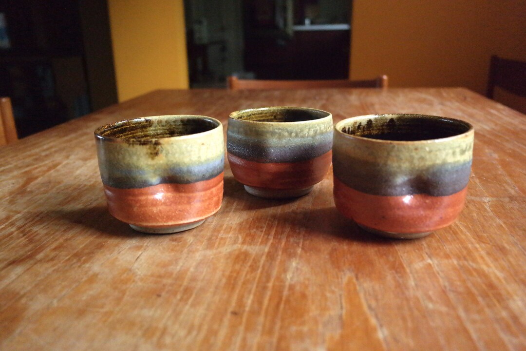 Studio Art Pottery Signed Rust Brown Beige Bowls Cups Pinched Set of ...