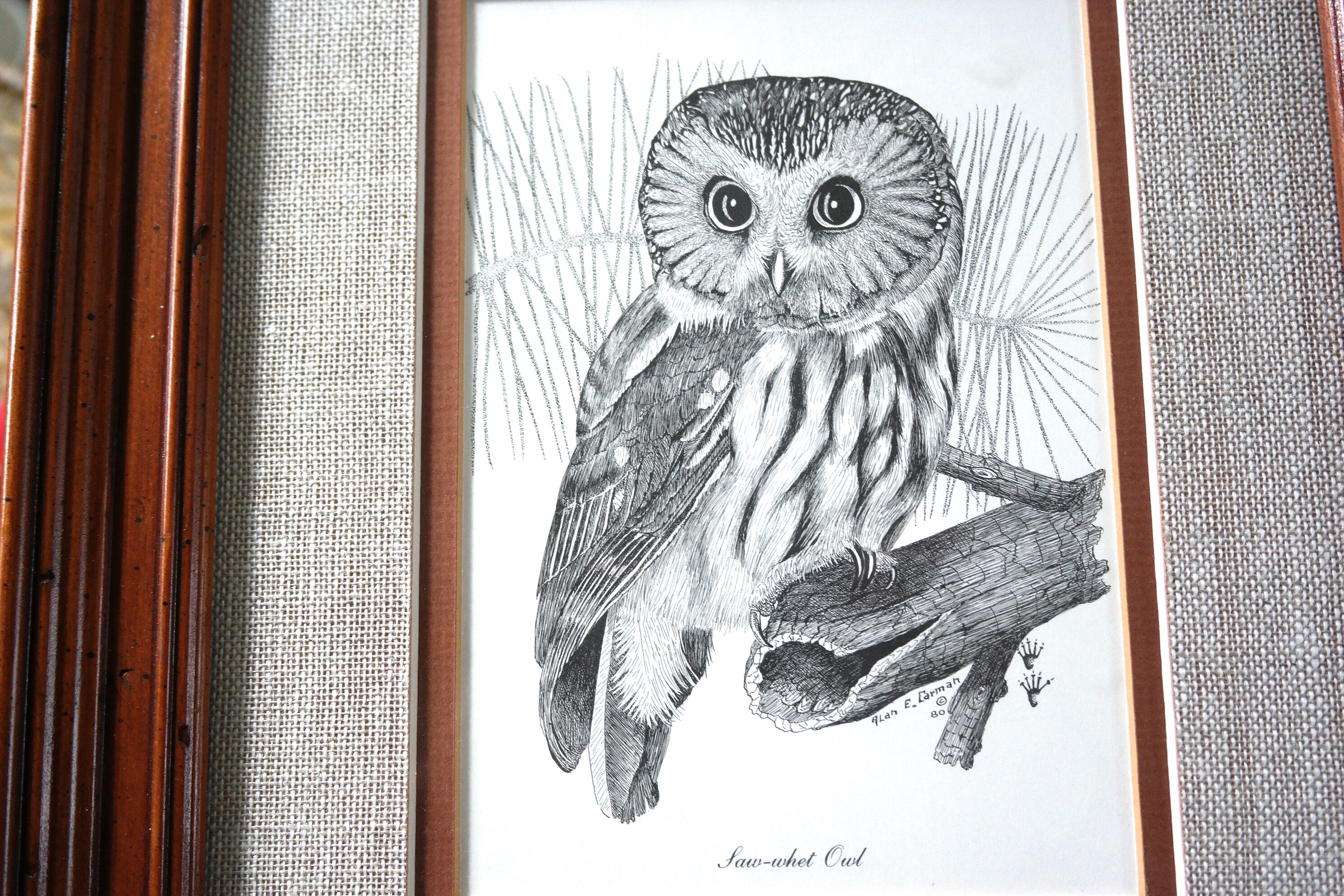 Vintage Owl Offset Lithograph Diptych Framed Footprints in | Etsy