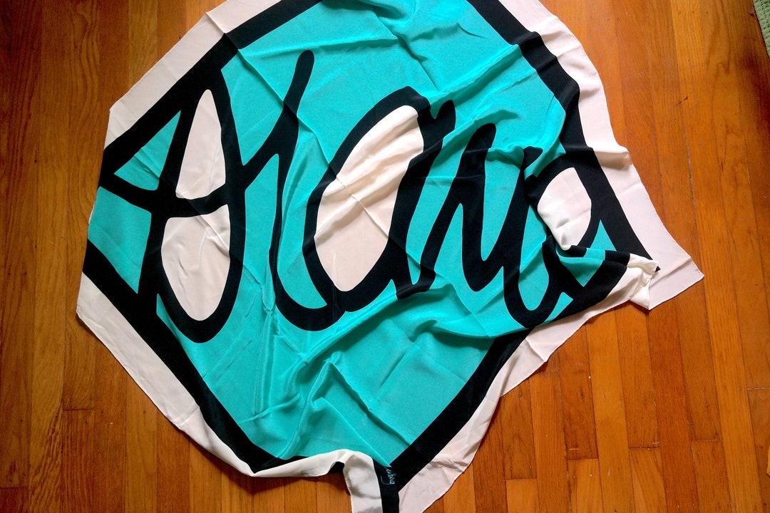 Vintage Diane Von Furstenberg Large Crepe Silk Scarf Rolled Hems Teal ...