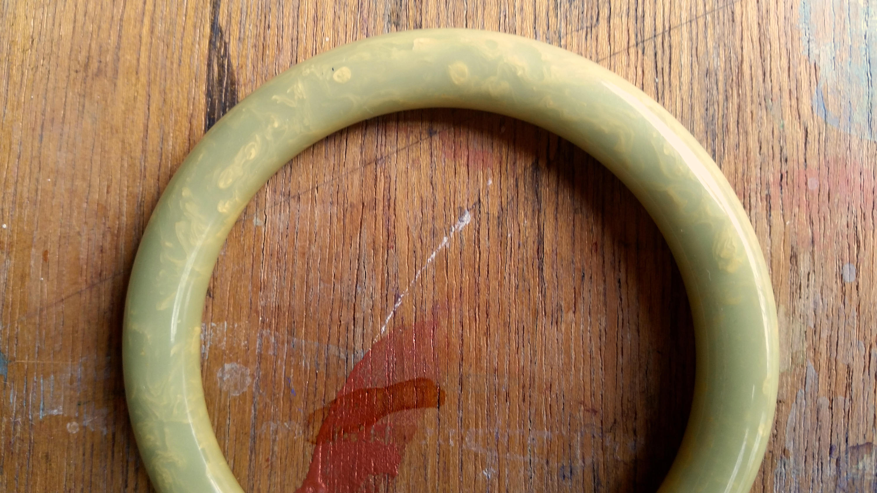 Vintage Avon Color Go Round Bakelite Bangle Bracelet Pale Avocado Green With Yellow Marble Tube ...