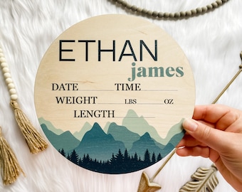 Mountain Birth Stat Sign, Baby Birth Stat Sign, Hospital Bassinet Sign ...