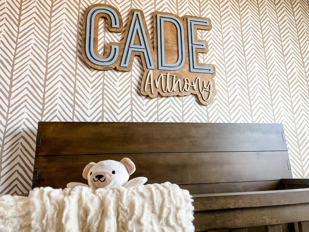 Large Wood Name Sign, Layered Names, Boho Nursery Name Sign, Laser Cut ...