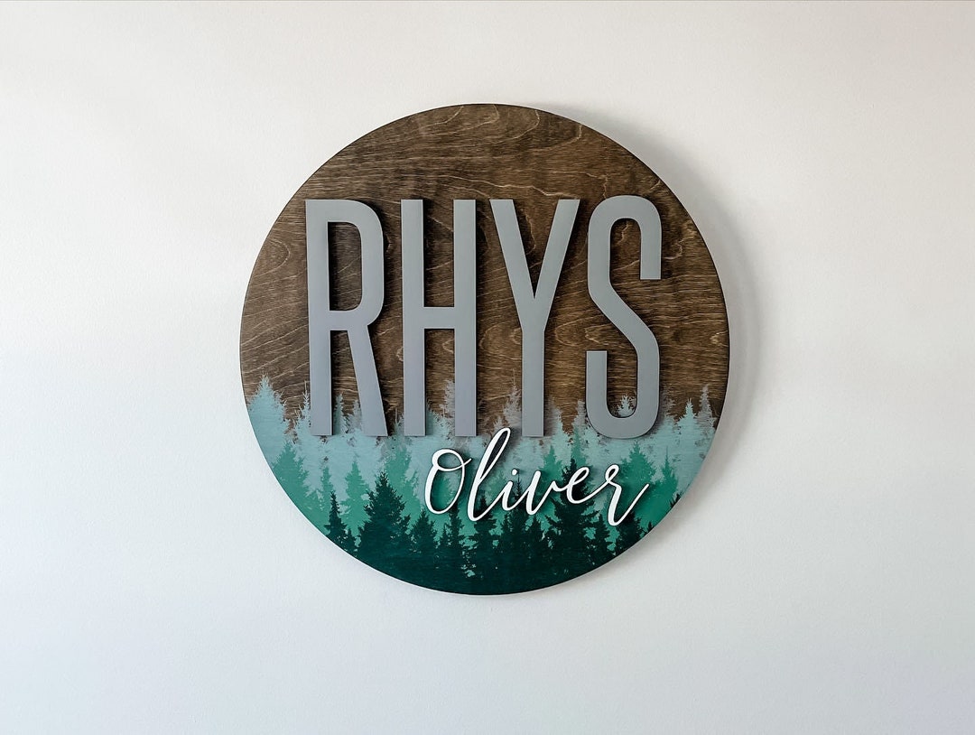 3D Name Sign Pine Tree Mountain Decor | 18-36 Inch Personalized Wooden ...
